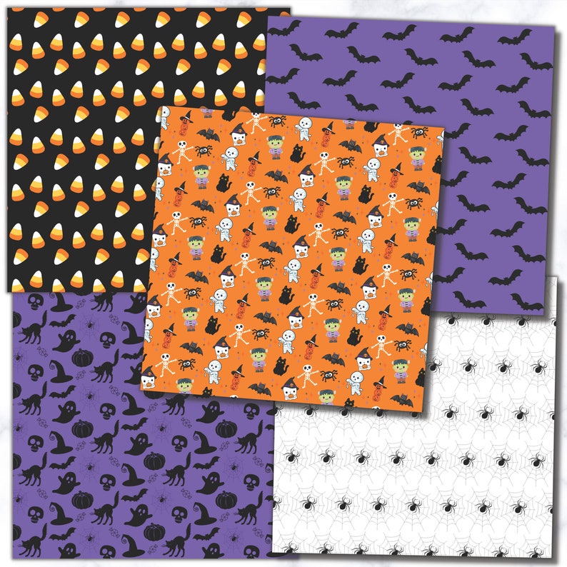 Halloween Digital Paper: Spooky, Ghost, Spider, Boo, Seamless Patterns ...