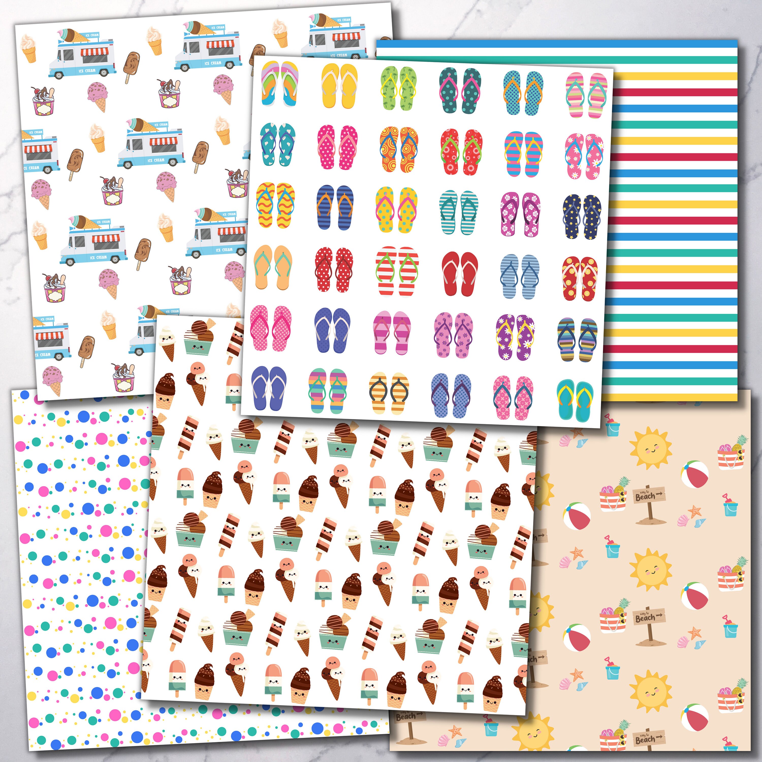 Ice Cream Digital Paper, Summer Background, Waffle Cone Pattern ...