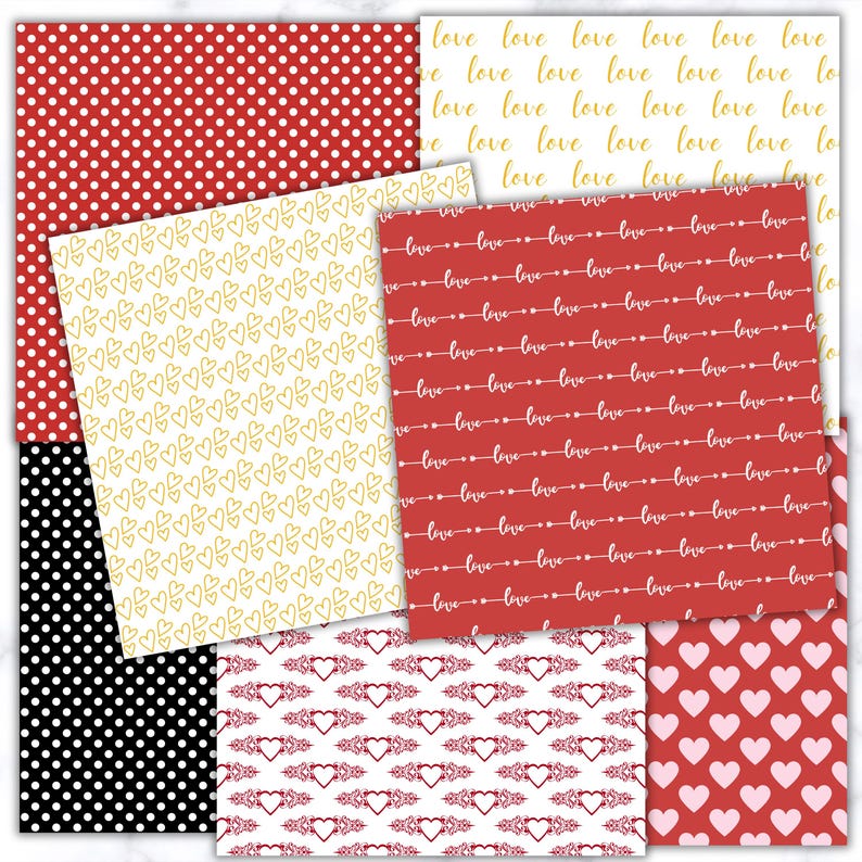Valentine's Day Digital Paper: Hearts, Cupids, Lips, Love, Valentines ...