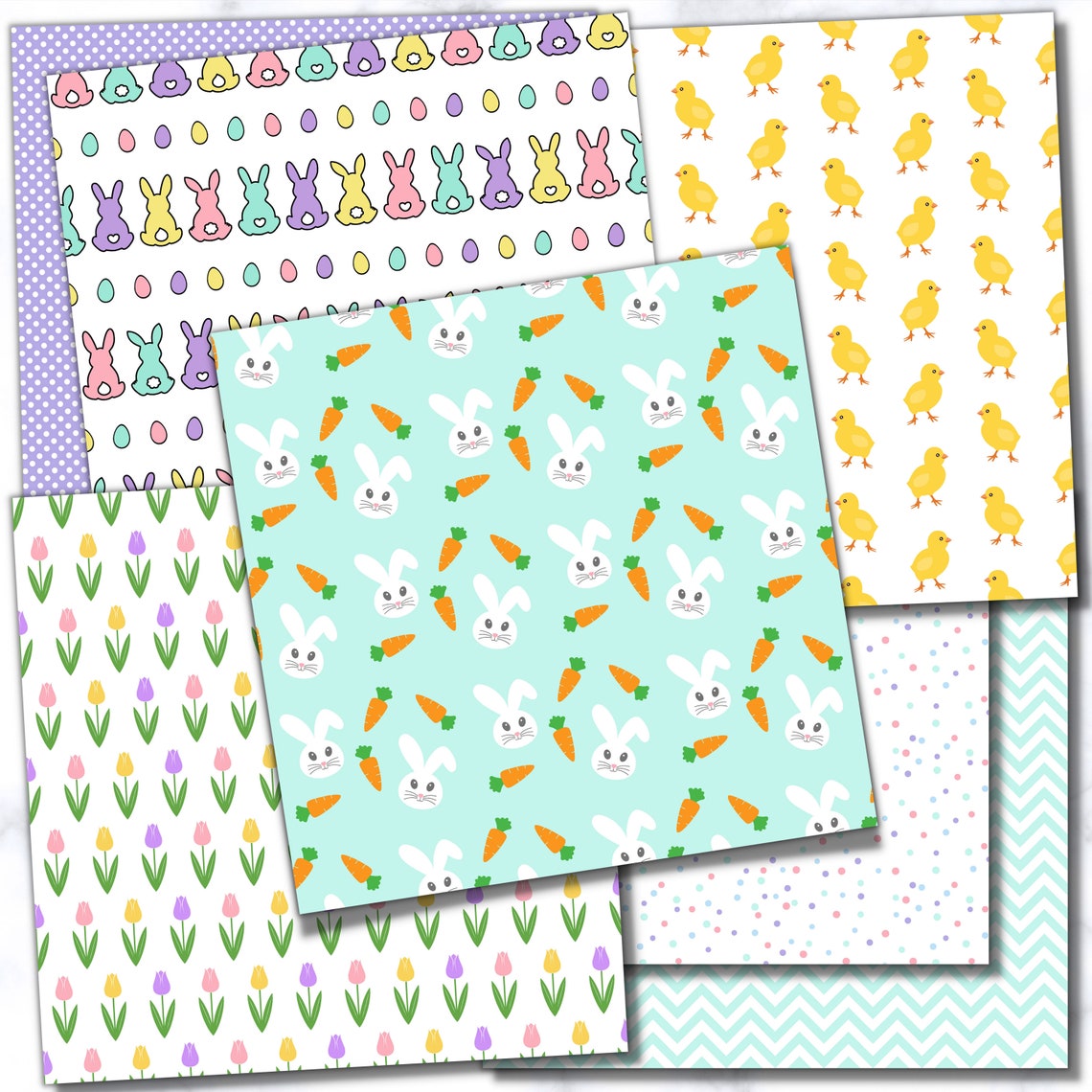 Easter Bunny Digital Paper, Seamless Scrapbook Paper, Tulip Background ...