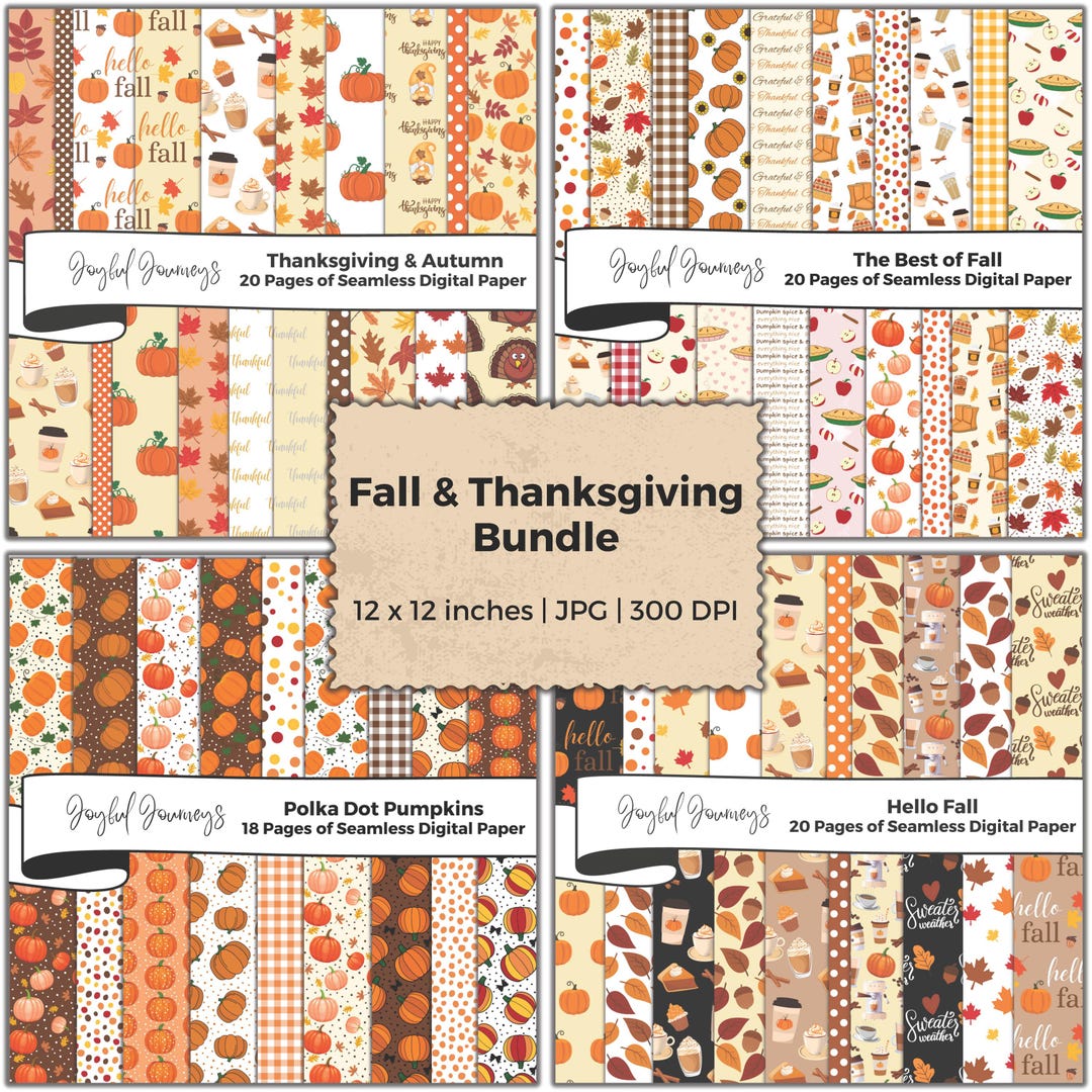 Fall Thanksgiving Digital Paper Bundle: Pumpkins, Seamless Patterns ...