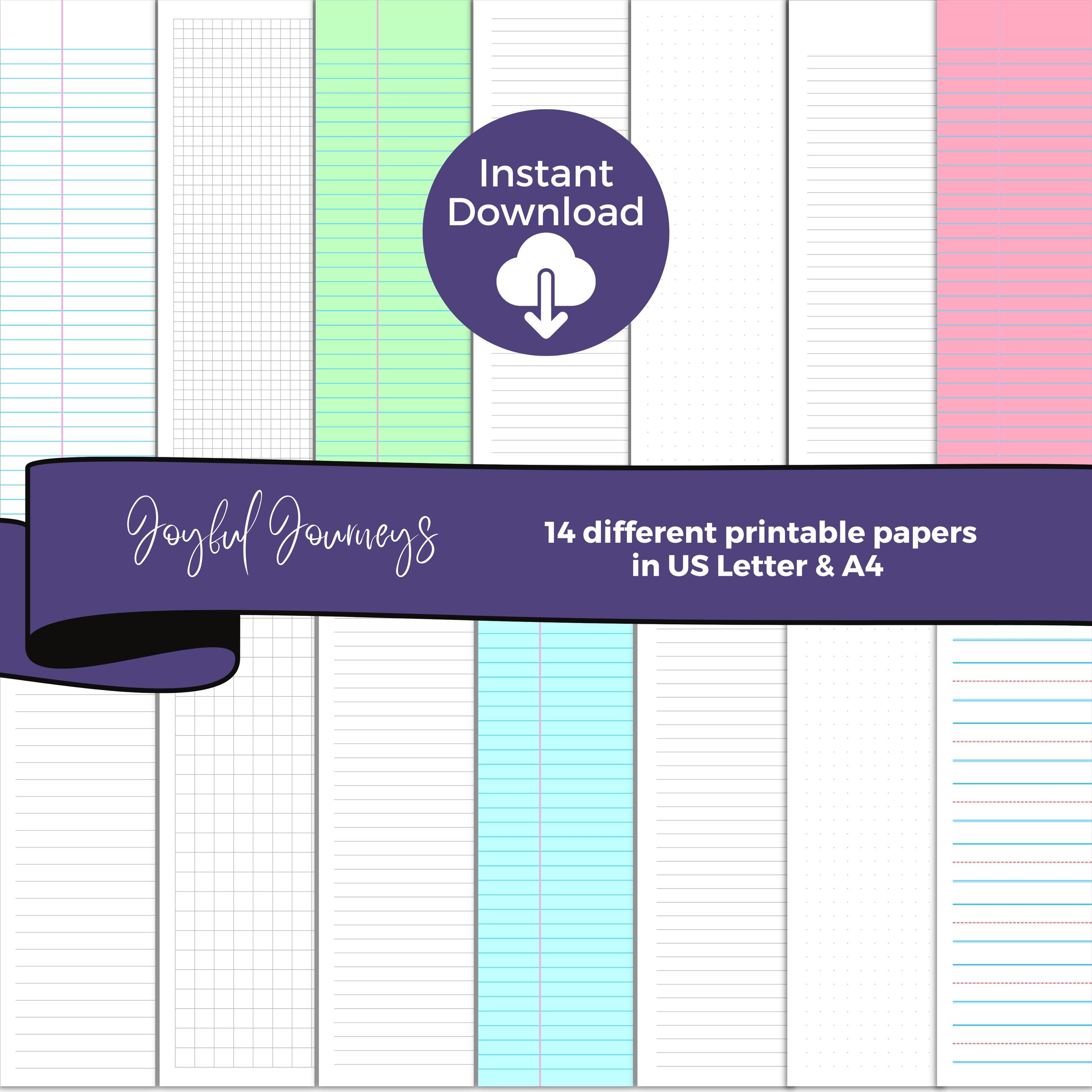 Printable Lined Paper Bundle: Handwriting Practice, Wide Rule, Notebook ...