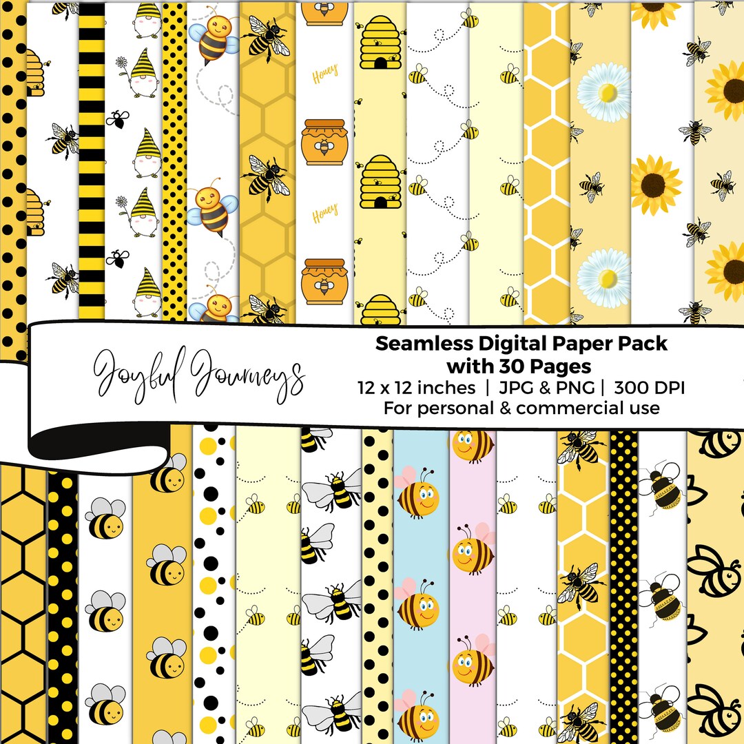 Bee Digital Paper: Honeycomb, Gnomes, Polka Dots, Honey Bee, Party ...