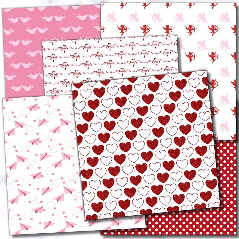 Valentine's Day Digital Paper, Love Scrapbook Paper, Heart Patterns ...