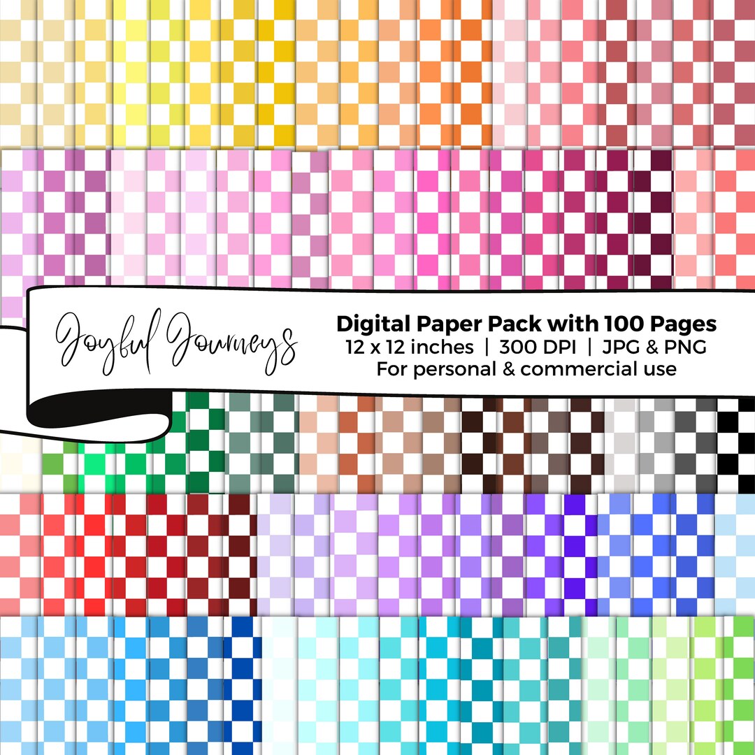 Checkerboard Digital Paper: 100 Rainbow Checkered Seamless Patterns ...