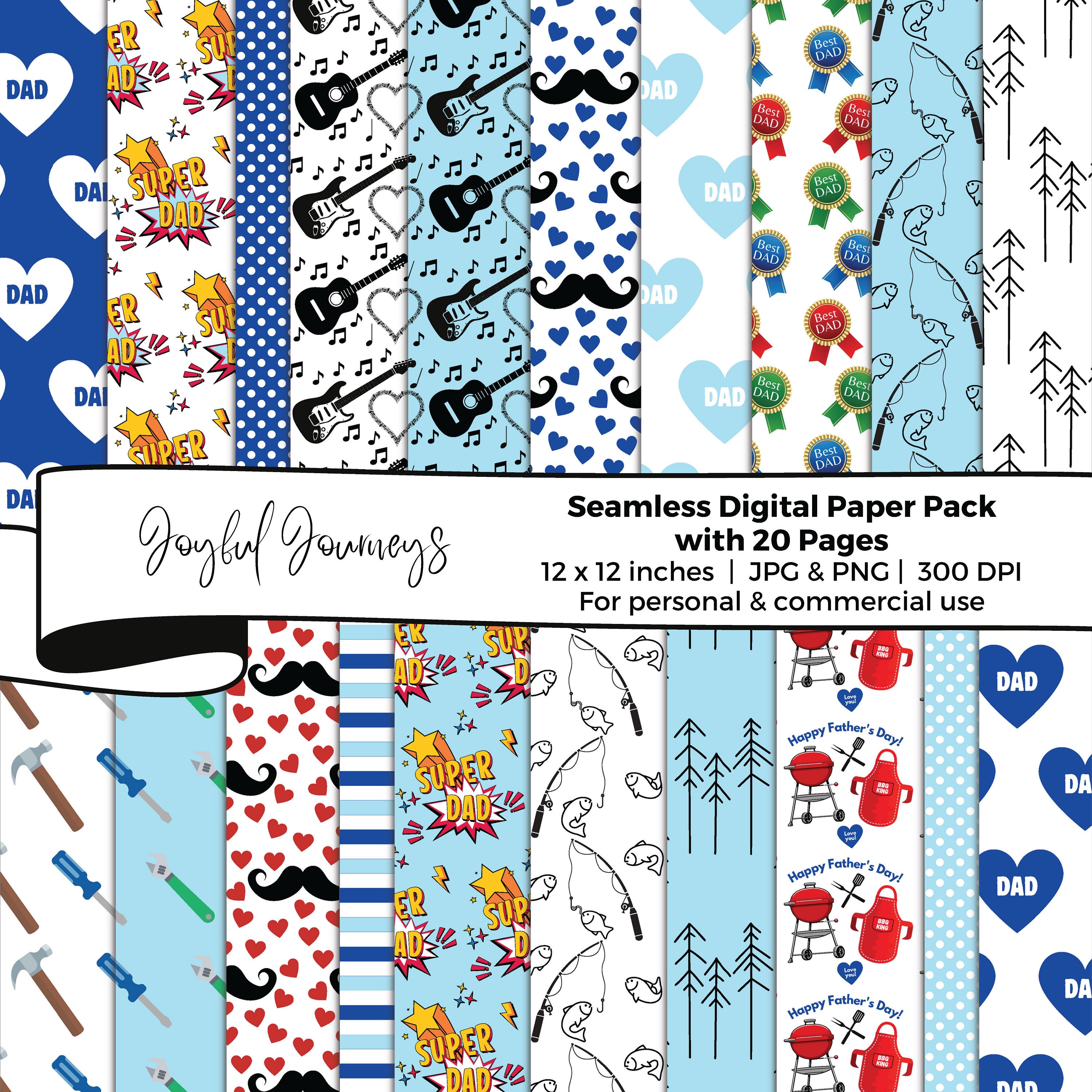 Best Dad Digital Paper, Father's Day Scrapbook Paper, Manly Printable ...