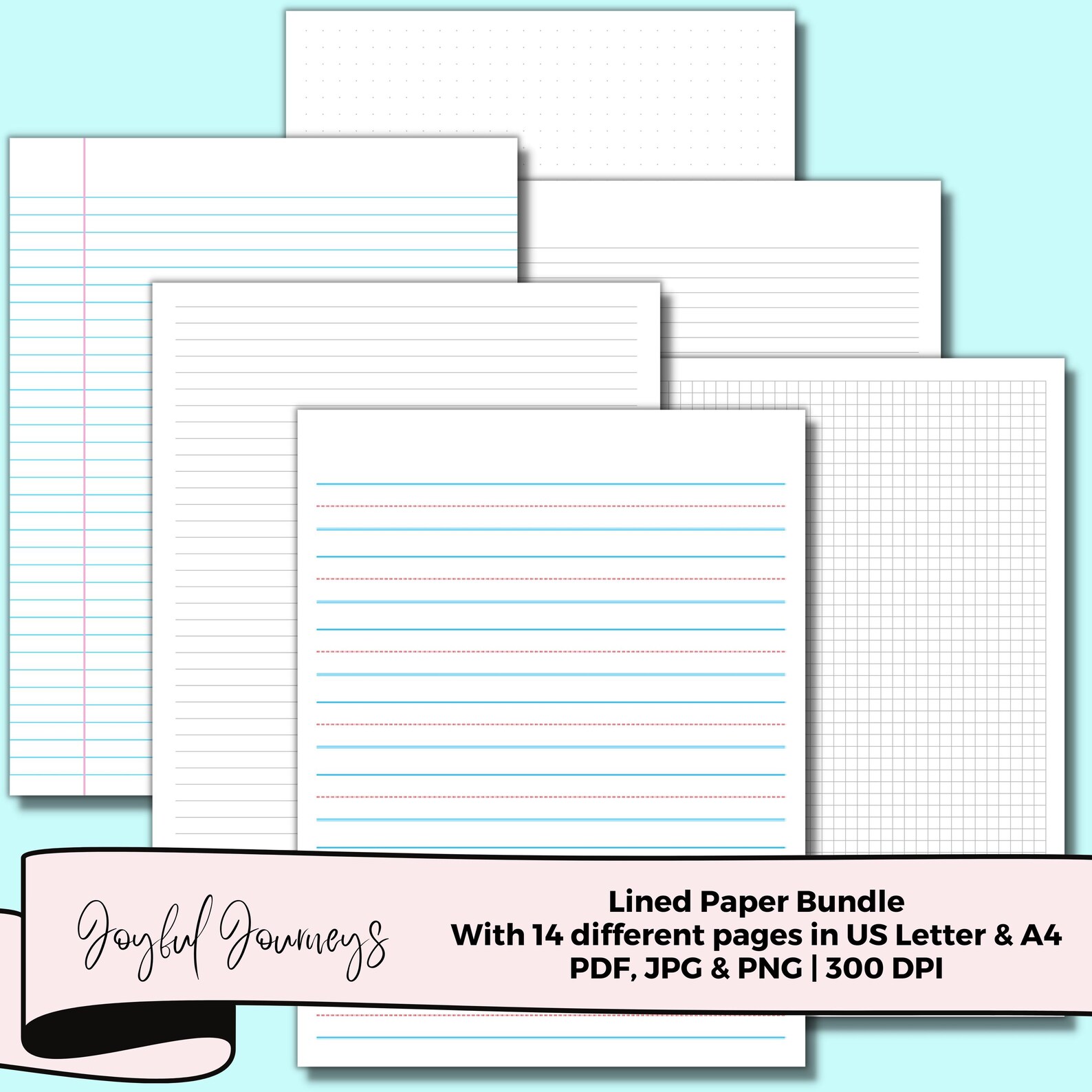 Printable Lined Paper Bundle: Handwriting Practice, Wide Rule, Notebook ...