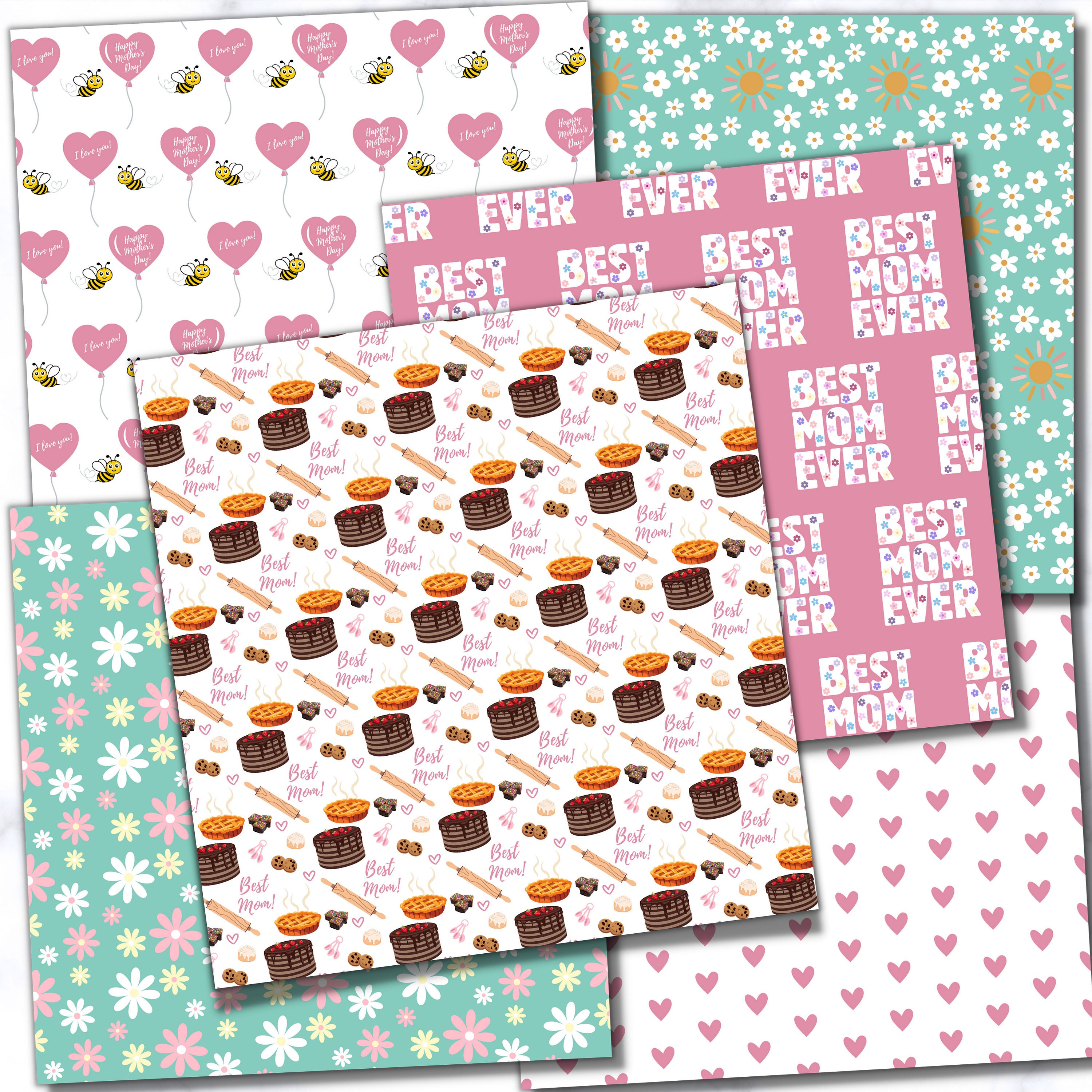 Mom Digital Paper, Mother's Day Seamless Pattern, Floral Backgrounds ...