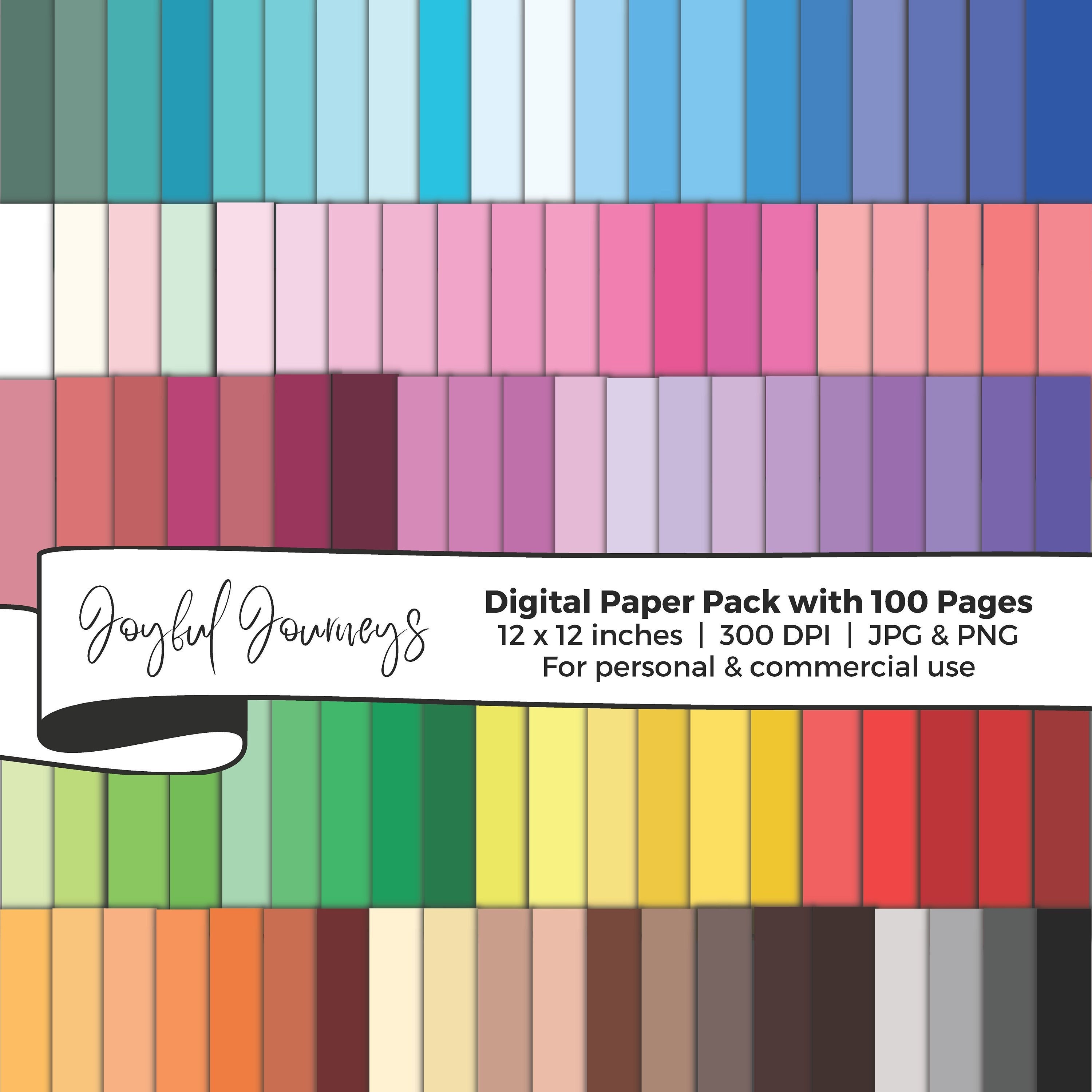 100 Solid Color Digital Paper, Rainbow Colours Printable Background ...