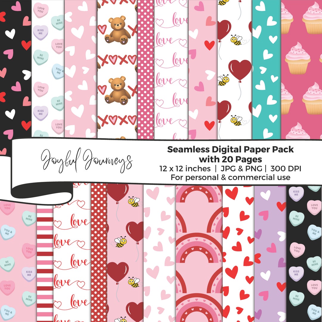 Valentine's Day Digital Paper, Seamless Repeat Pattern, Love Background ...