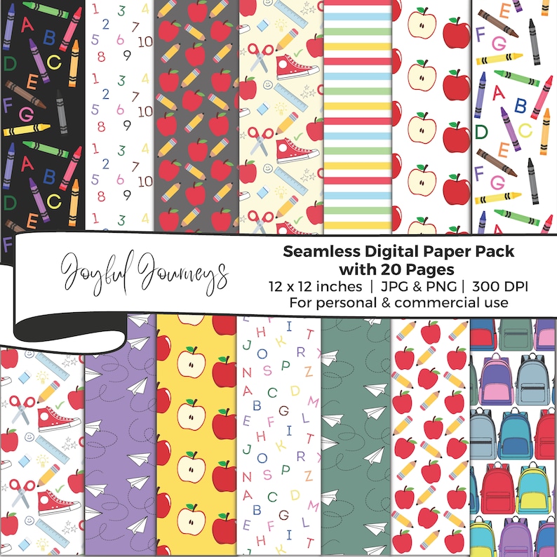 Back to School Digital Paper, Teacher Seamless Repeating Pattern ...