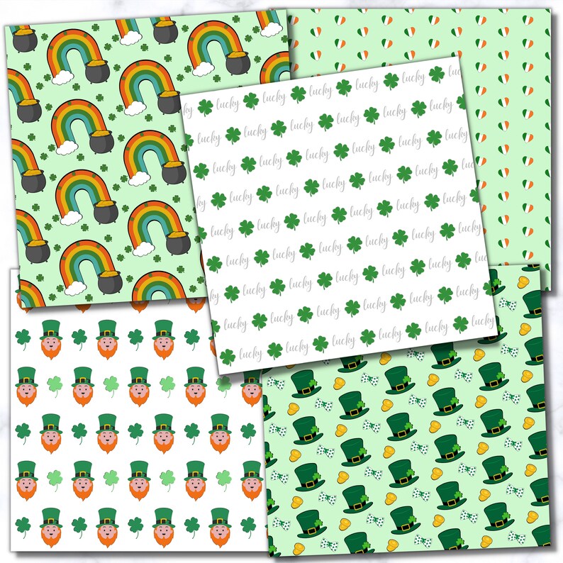St Patrick's Day Digital Paper, Irish Shamrock Four Leaf Clover Luck ...