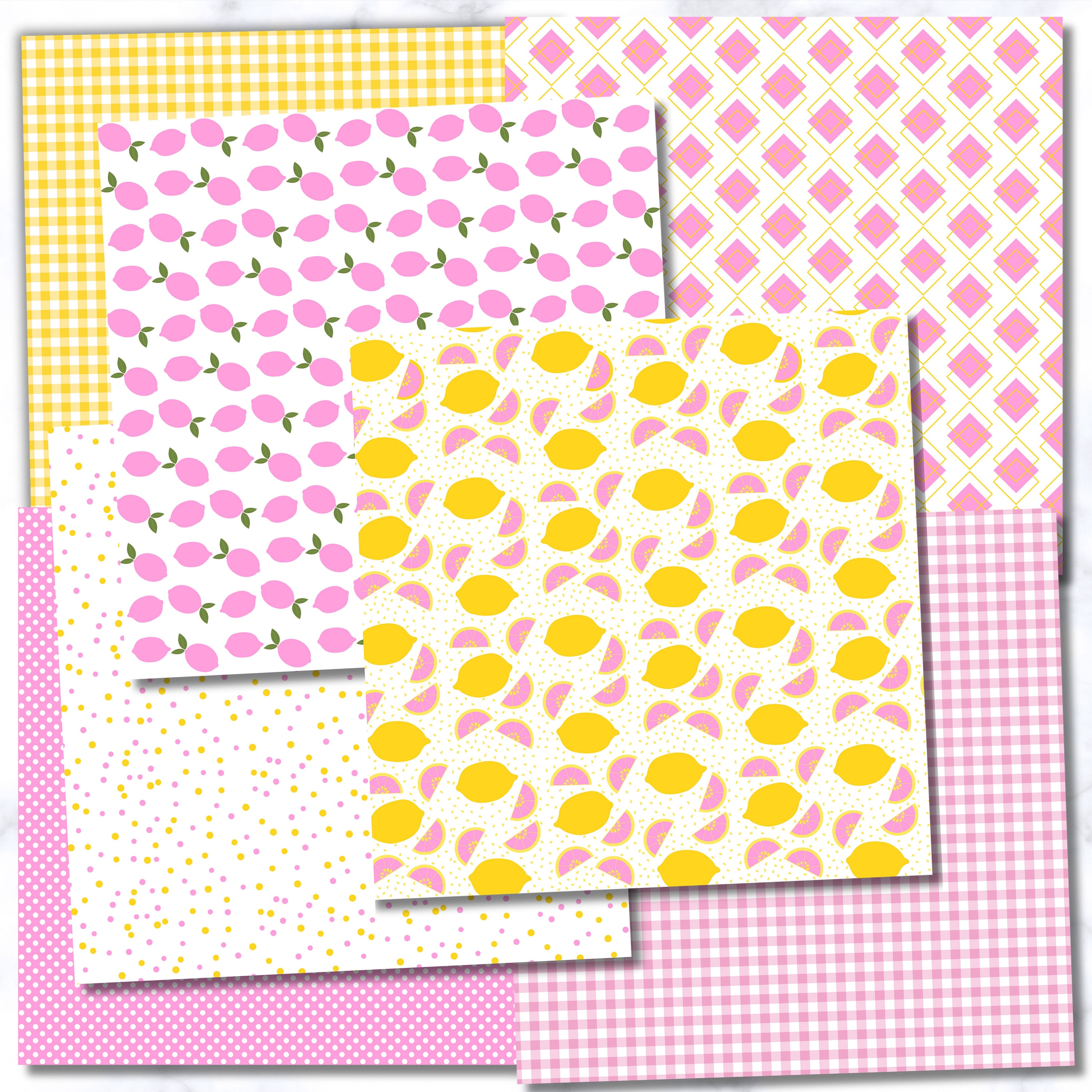 Pink Lemonade Digital Paper: Pink & Yellow, Seamless Patterns, Lemon ...