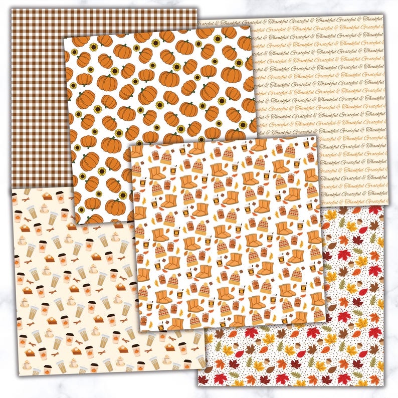Fall Digital Paper: Pumpkin Spice, Thanksgiving, Seamless Patterns ...