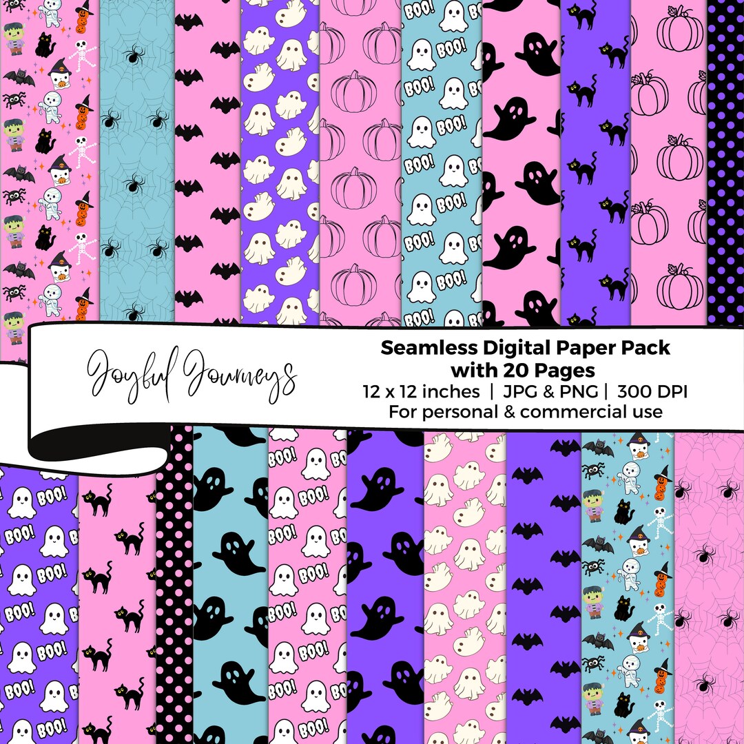 Halloween Digital Paper, Seamless Pattern, Cute Halloween Backgrounds ...