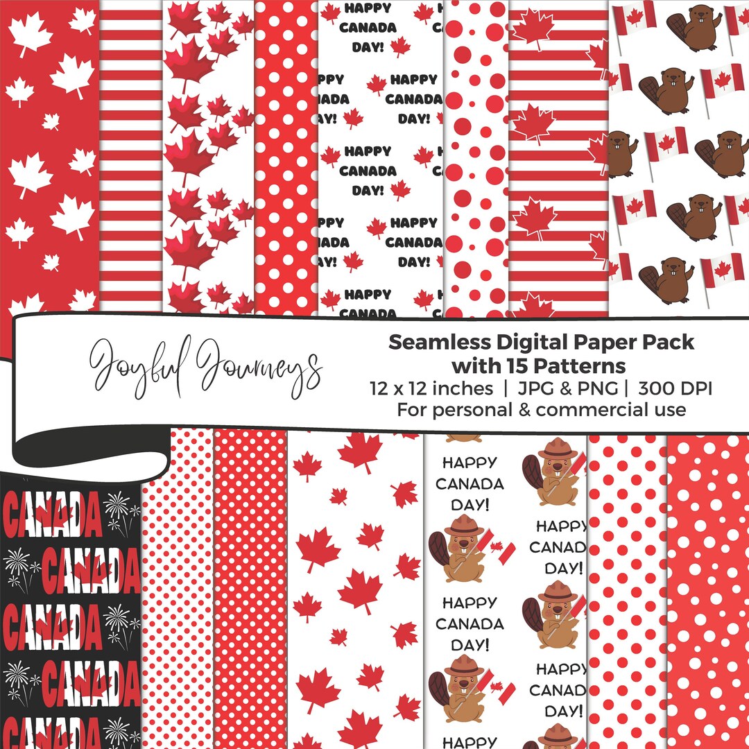 Canada Day Digital Paper, Red and White Scrapbook Paper, Happy Canada ...
