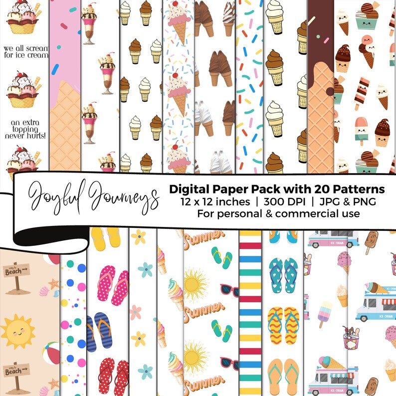 Ice Cream Digital Paper, Summer Patterns, Ice Cream Truck, Sprinkles ...