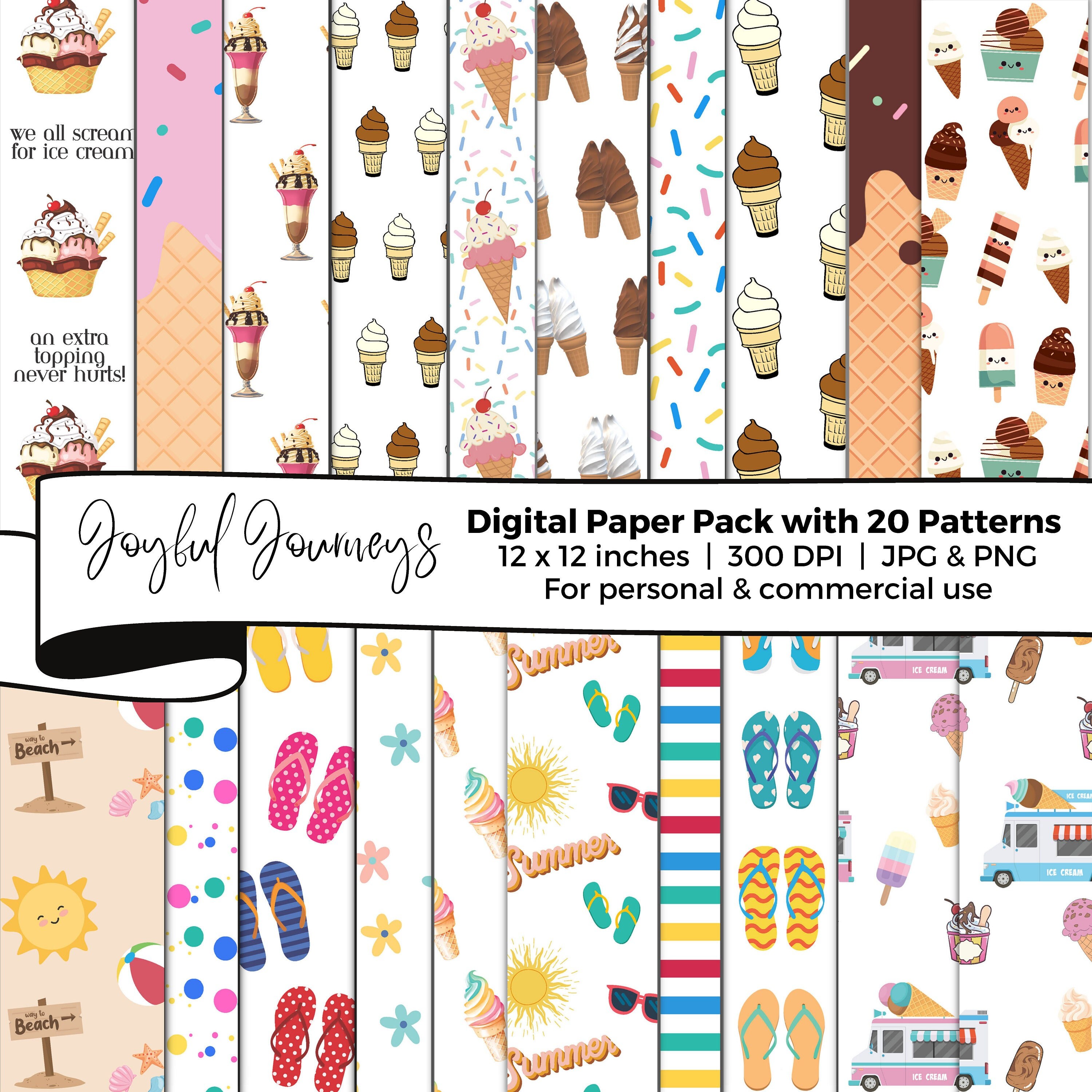 Ice Cream Digital Paper, Summer Patterns, Ice Cream Truck, Sprinkles ...