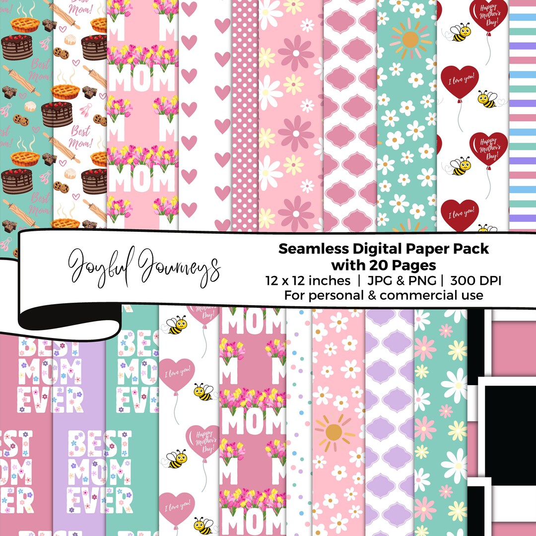 Mom Digital Paper: Mother's Day, Seamless Pattern, Floral, Floral ...