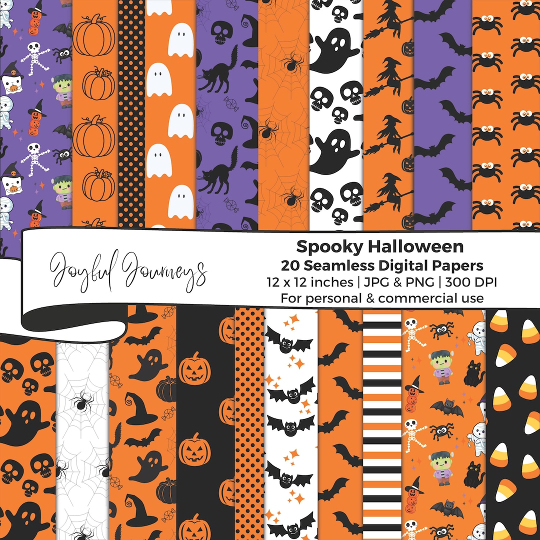 Halloween Digital Paper: Spooky, Ghost, Spider, Boo, Seamless Patterns ...