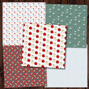Back to School Digital Paper: Teacher Seamless Patterns, Apple, Pencil ...