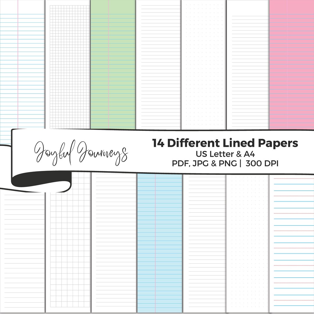 Printable Lined Paper Bundle, Wide Rule College Rule, Notebook Lined ...
