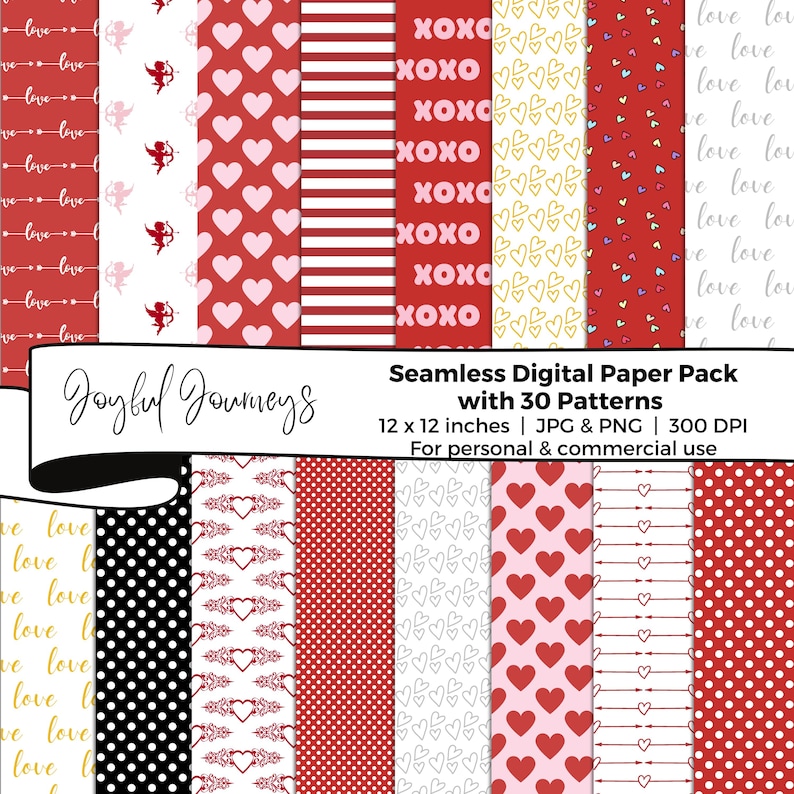 Valentine's Day Digital Paper: Hearts, Cupids, Lips, Love, Valentines ...