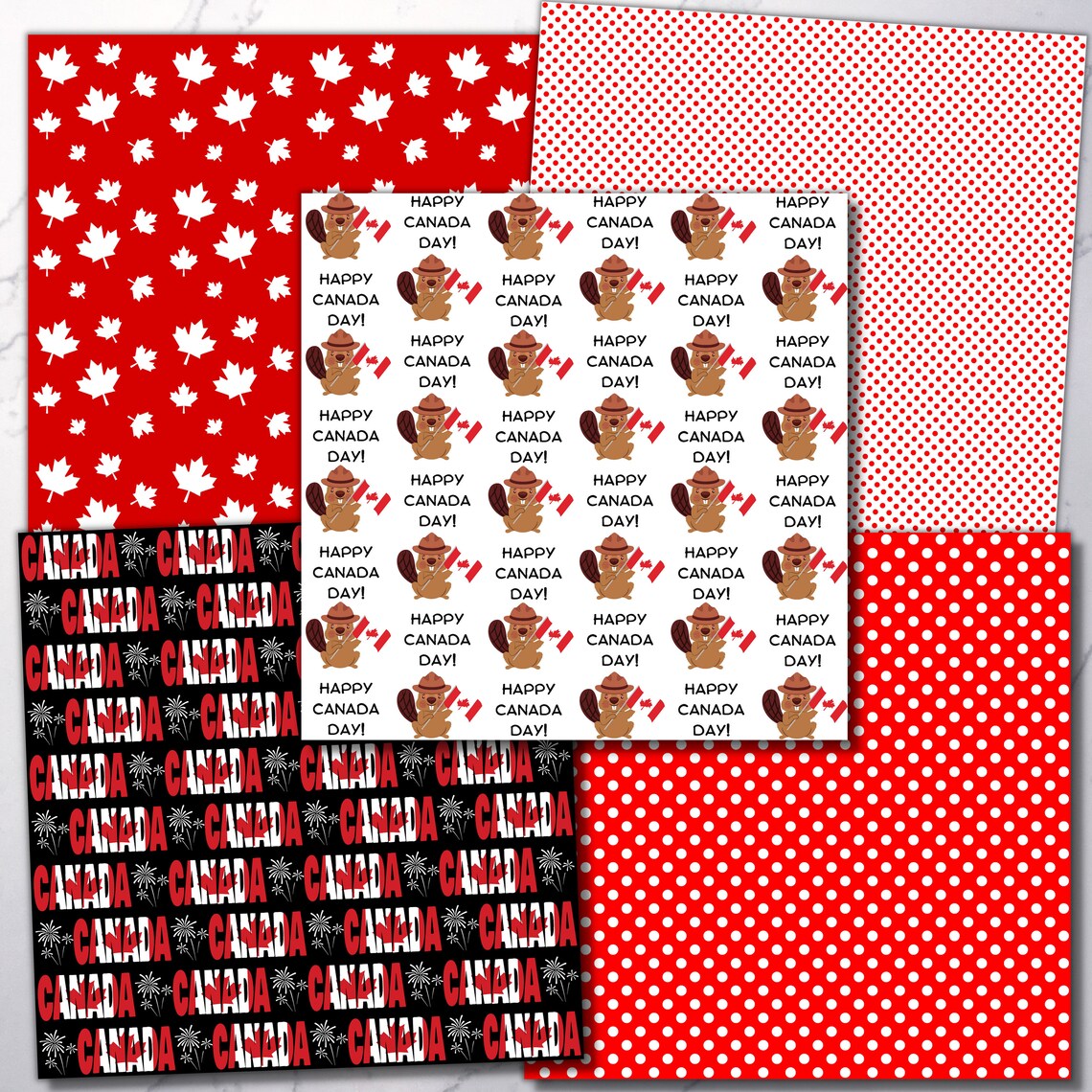 Canada Day Digital Paper, Red and White Scrapbook Paper, Happy Canada ...