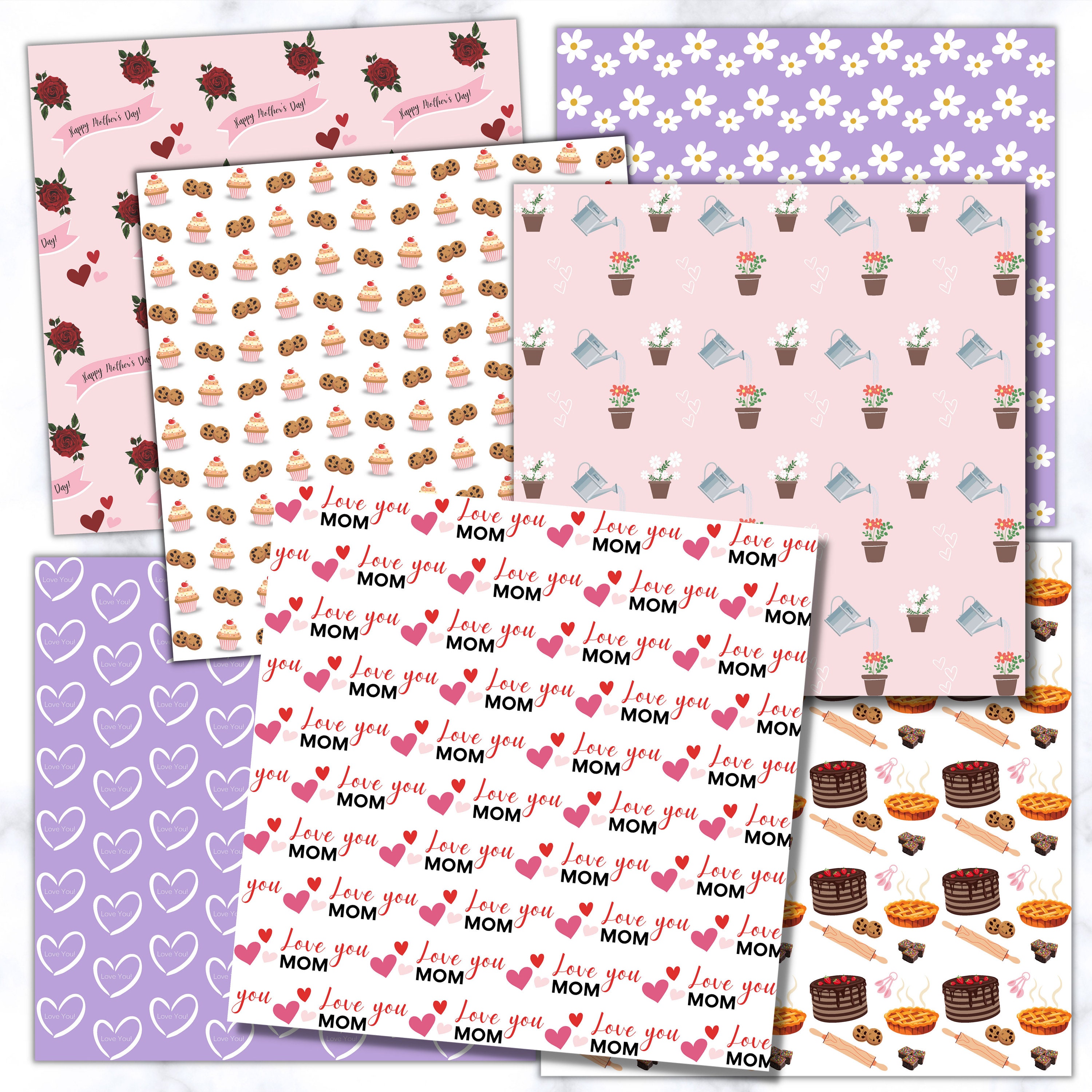 Mother's Day Digital Paper, Happy Mom Day Scrapbook Paper, Printable ...