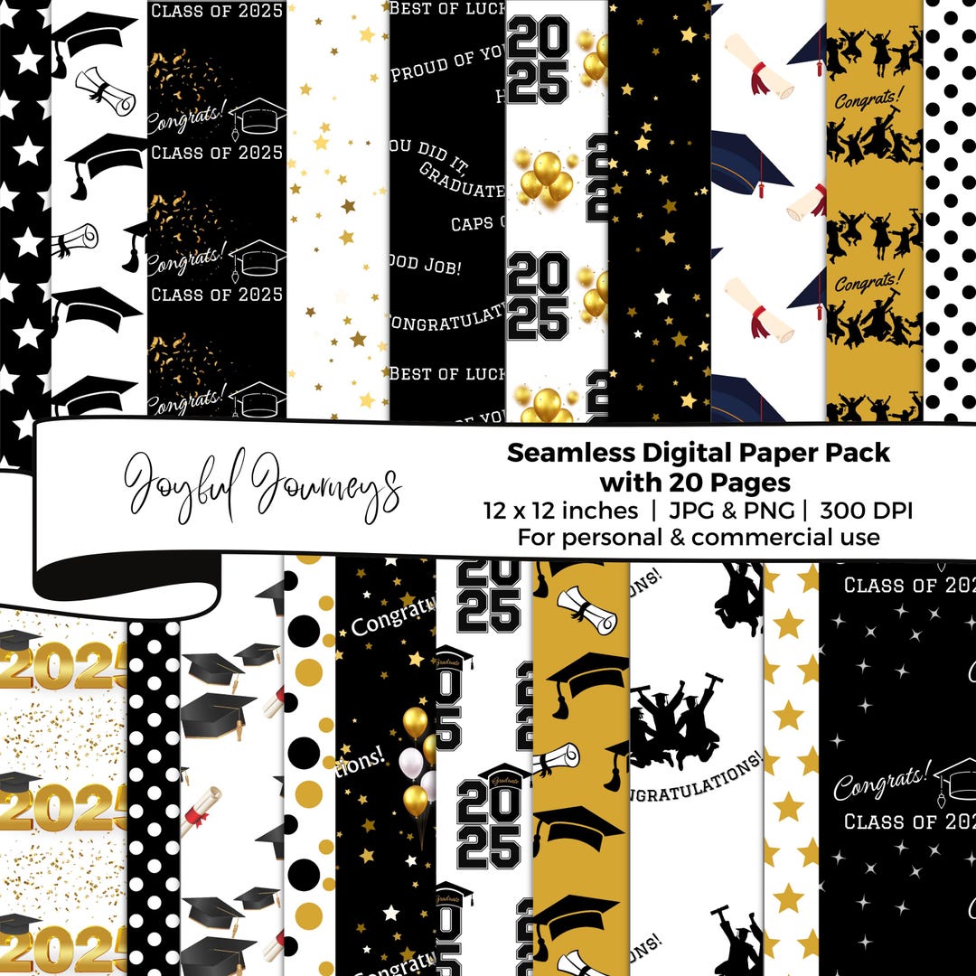 Graduation Digital Paper: Class of 2025, Seamless Grad Background ...