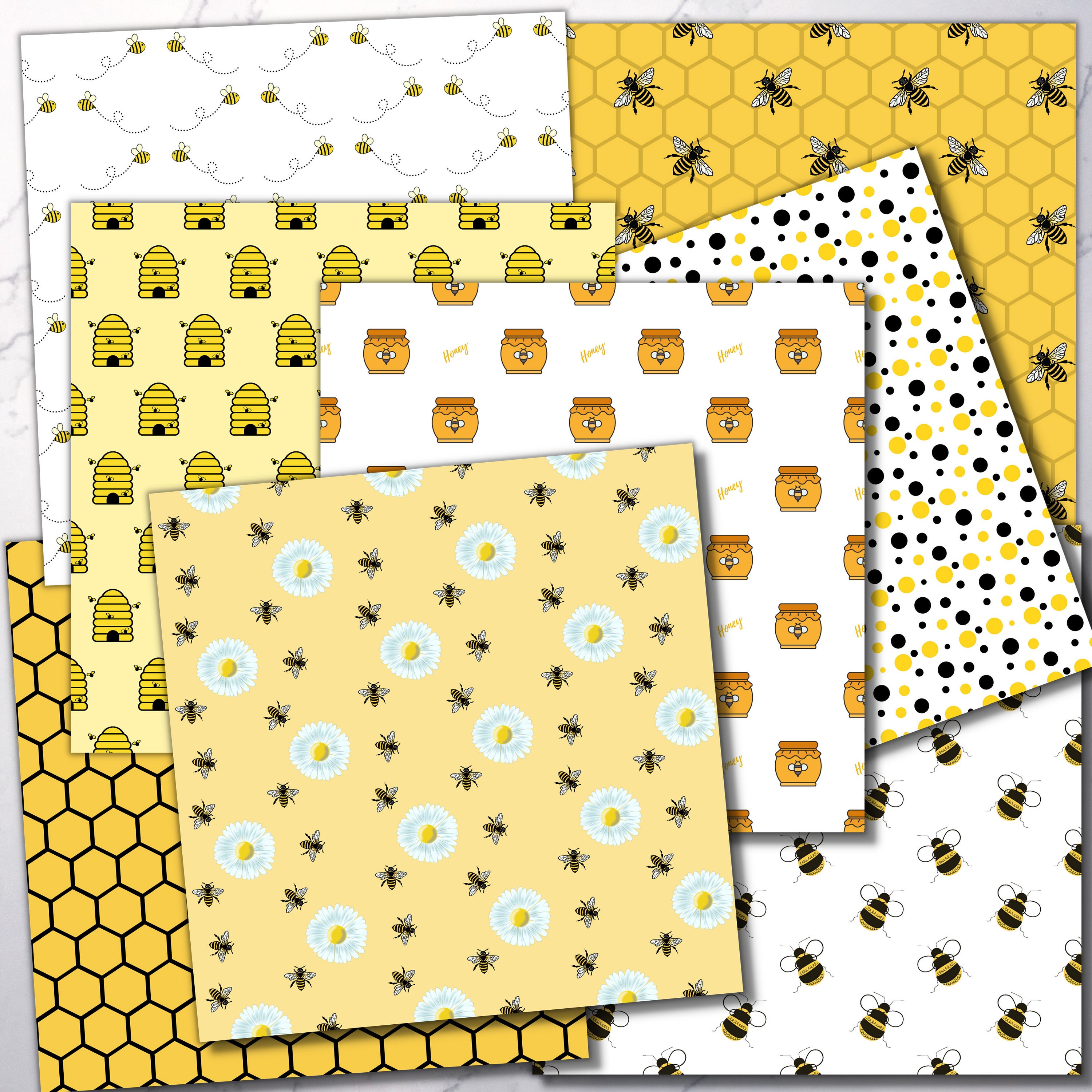 Bee Digital Paper: Honeycomb, Gnomes, Polka Dots, Honey Bee, Party ...