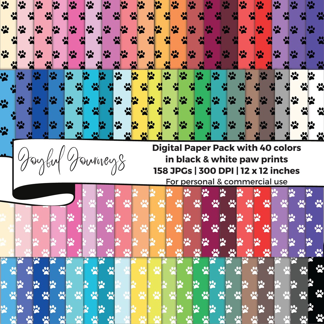 Paw Print Digital Paper, Animal Paw Printable Background, Scrapbook ...