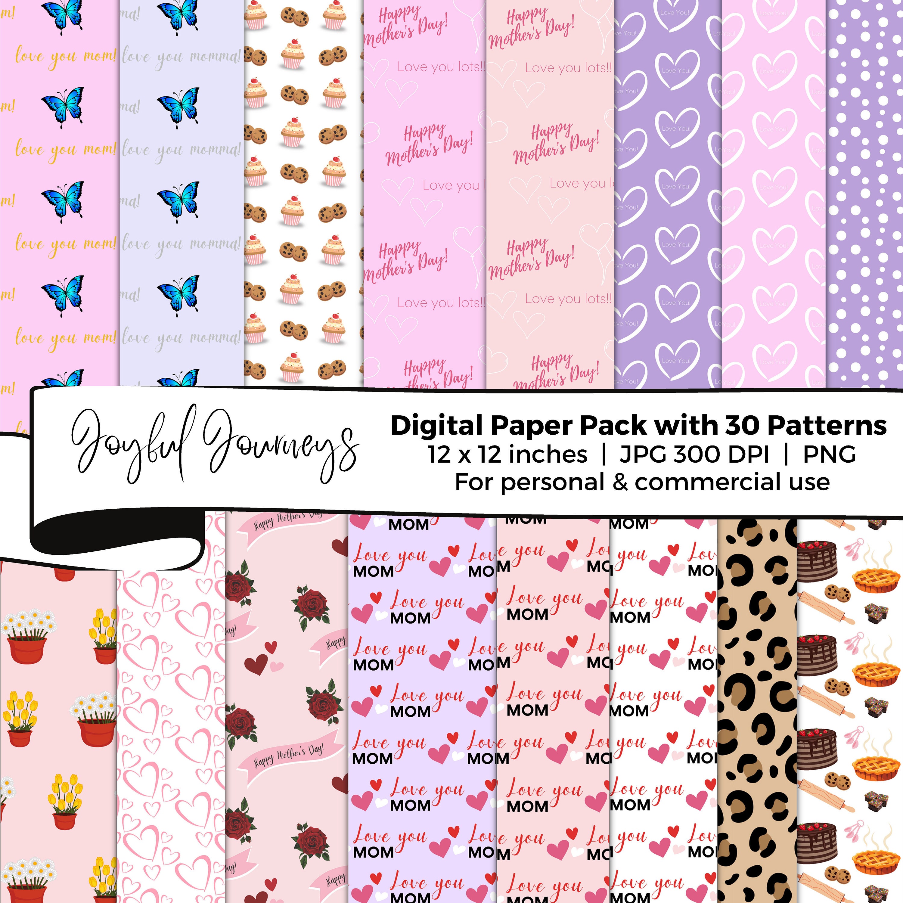 Mother's Day Digital Paper, Happy Mom Day Scrapbook Paper, Printable ...