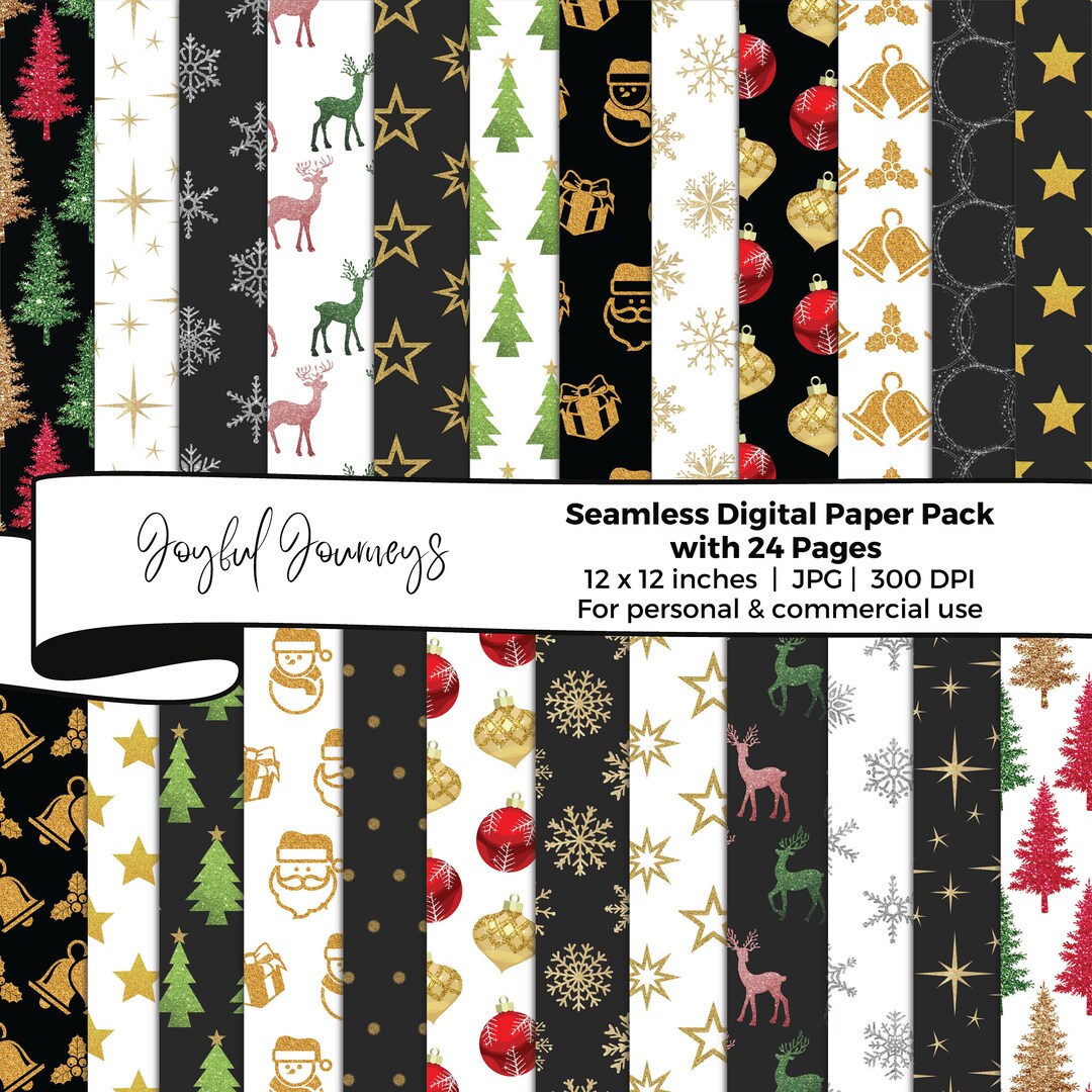 Christmas Digital Paper, Glitter Holiday Scrapbook Papers, Christmas ...