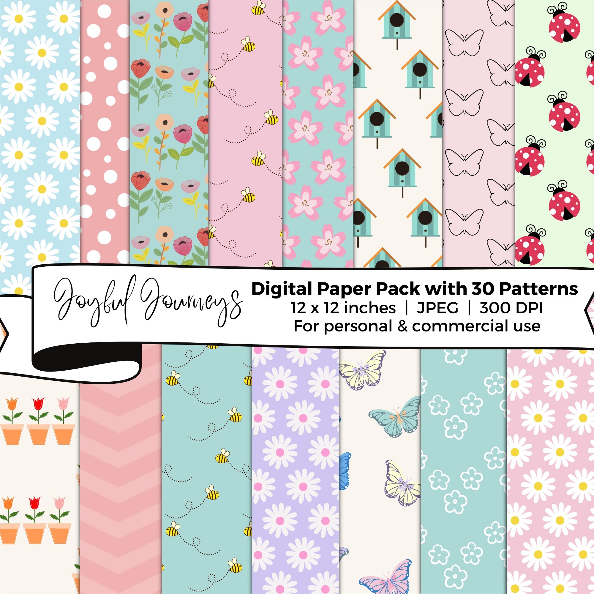 Spring Digital Paper, Easter Digital Paper Pack, Scrapbook Paper ...