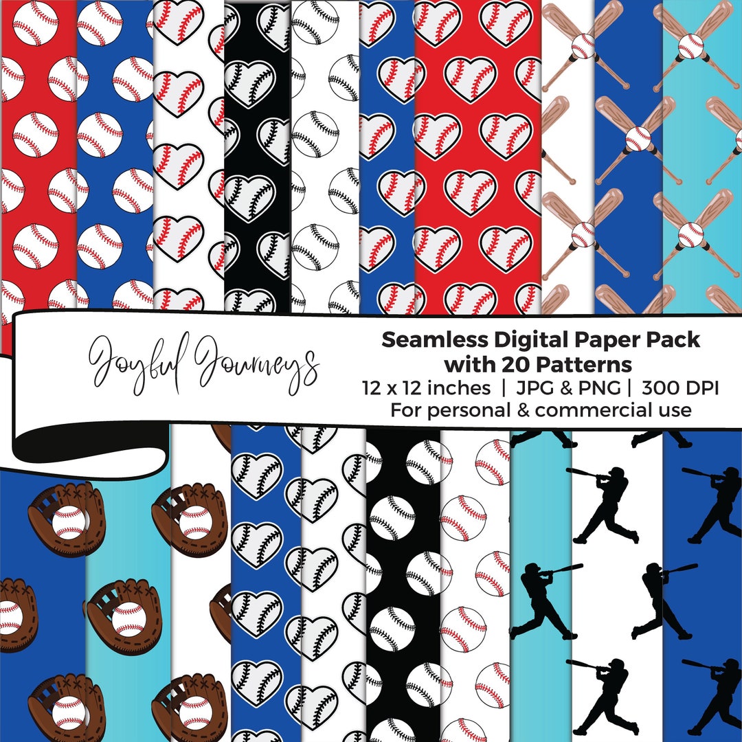 Baseball Digital Paper: Bat, Ball, Seamless Patterns, Printable ...