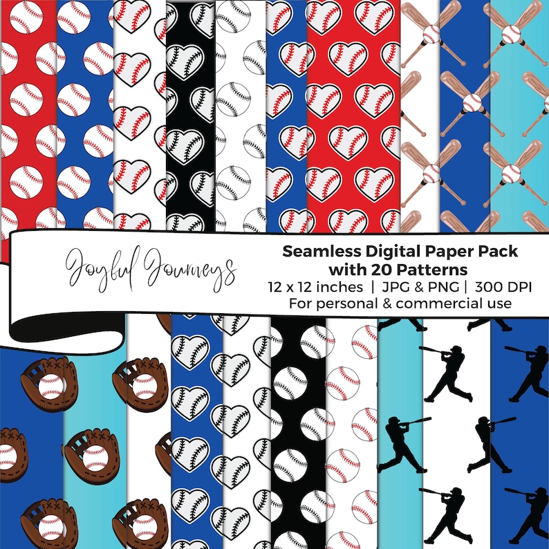 Baseball Digital Paper, Baseball Seamless Pattern, Printable, Scrapbook ...