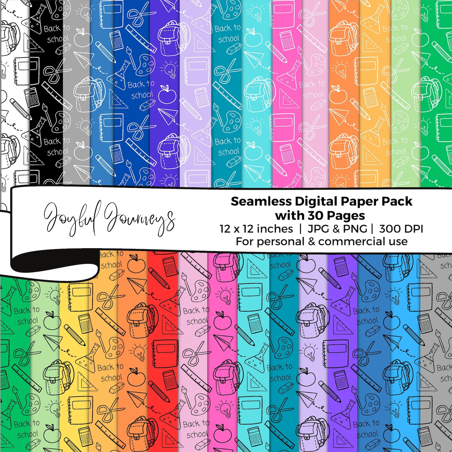 Back to School Doodle Digital Paper, School Backgrounds, Teacher ...