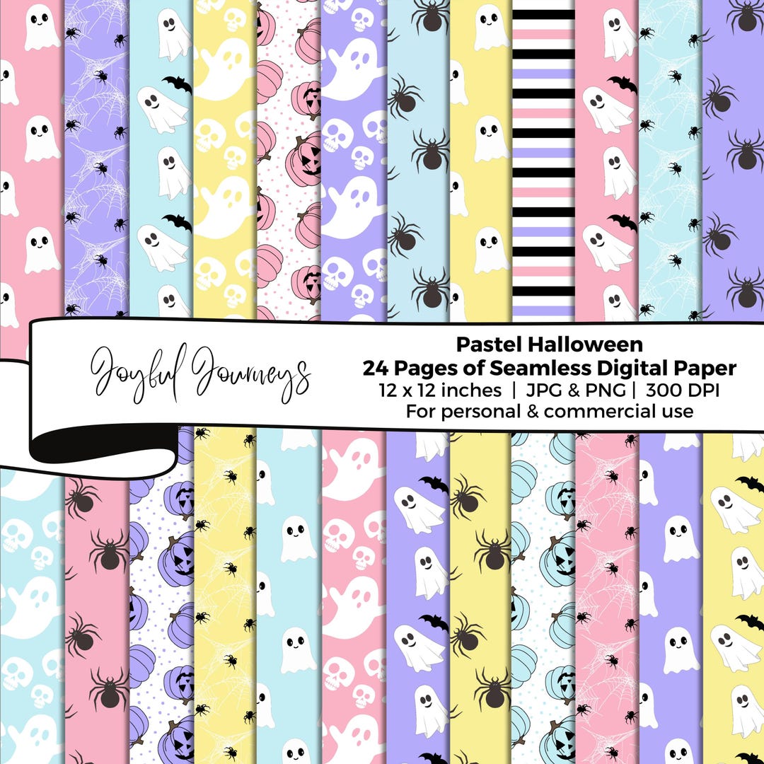 Pastel Halloween Digital Paper, Seamless Halloween Patterns, Cute ...