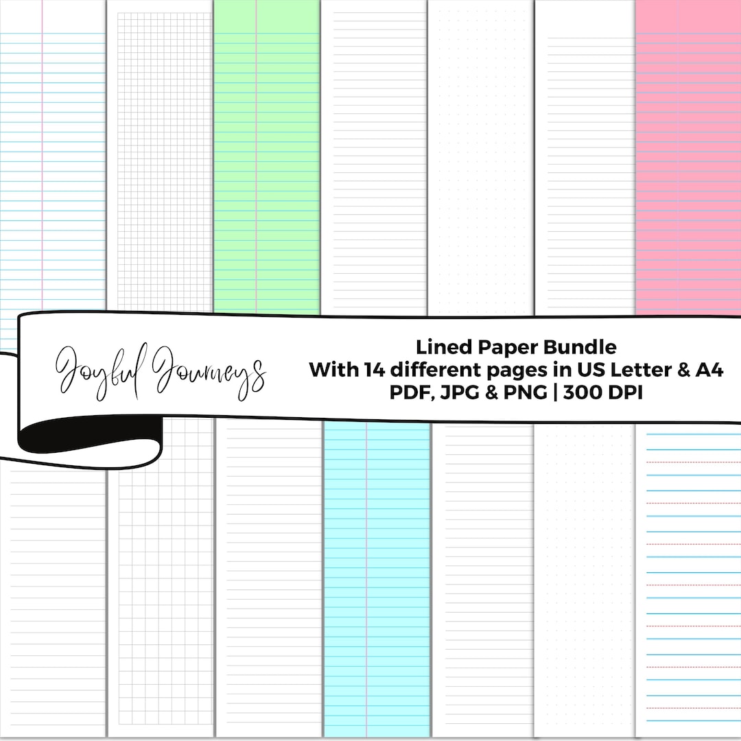 Printable Lined Paper Bundle, Wide Rule College Rule, Notebook Lined ...