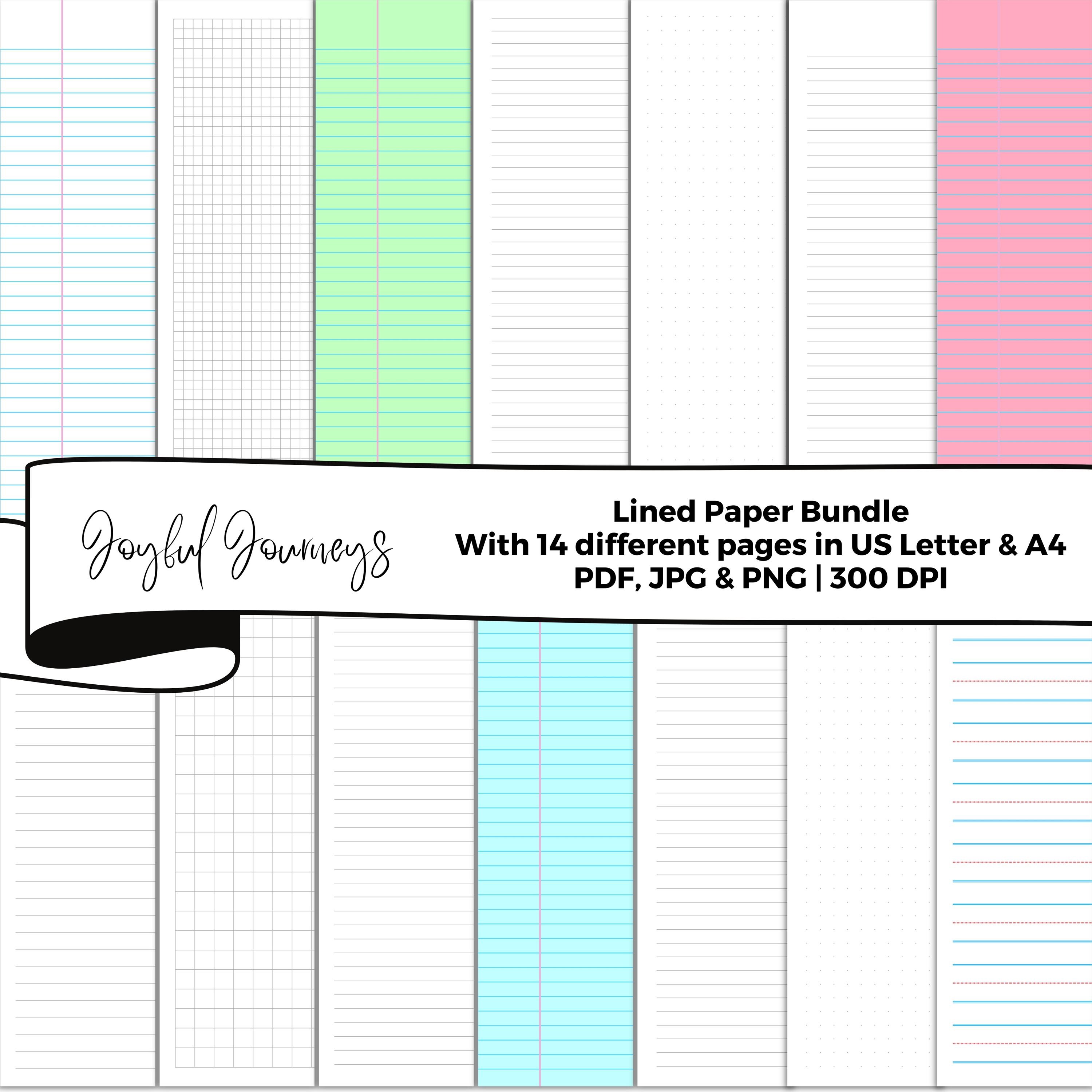 Printable Paper Bundle: Lined, Grid, Dot, Wide, College Rule, Graph (US ...