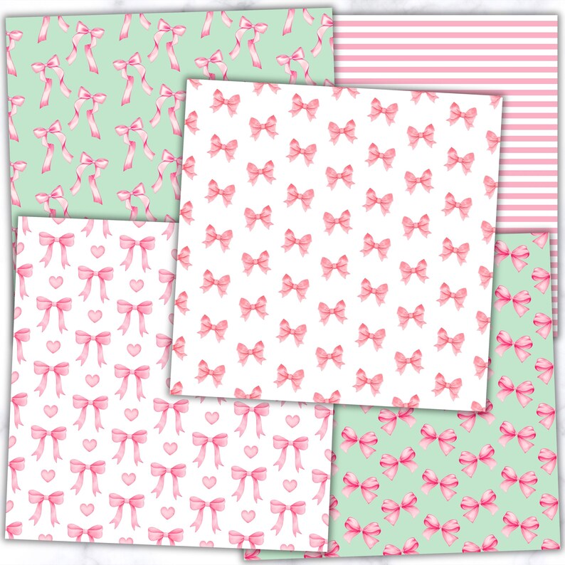 Pink Bow Digital Paper: Coquette Bows, Valentine's Day, Scrapbook ...