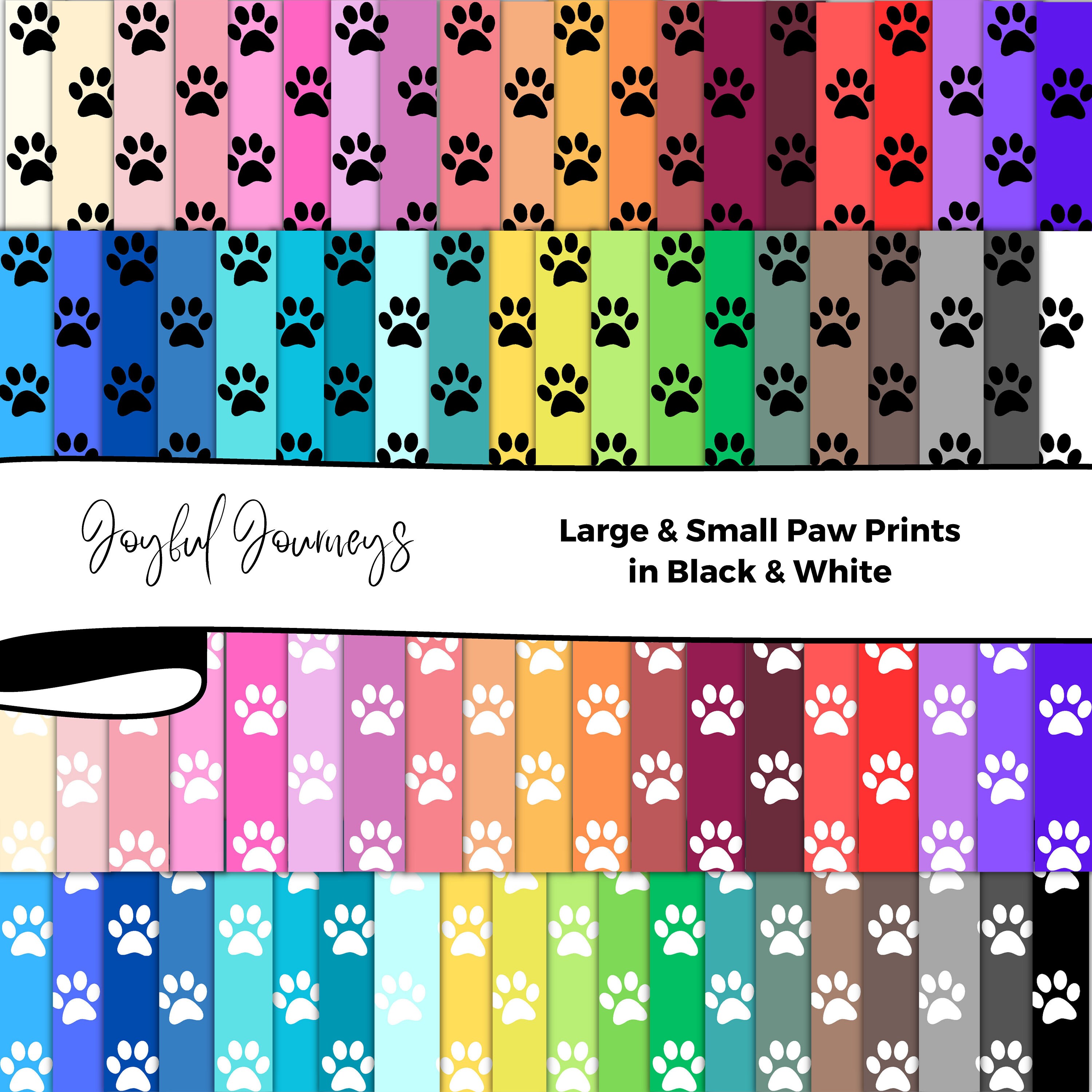 Paw Print Digital Paper: Rainbow Colors, Dog, Cat, Animal, Scrapbook ...