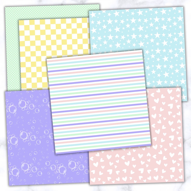 Pastel Digital Paper: Polka Dots, Hearts, Stars, Sprinkles, Seamless ...