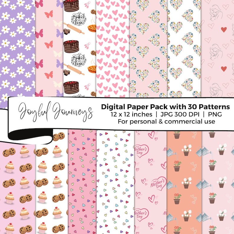 Mother's Day Digital Paper, Happy Mom Day Scrapbook Paper, Printable ...