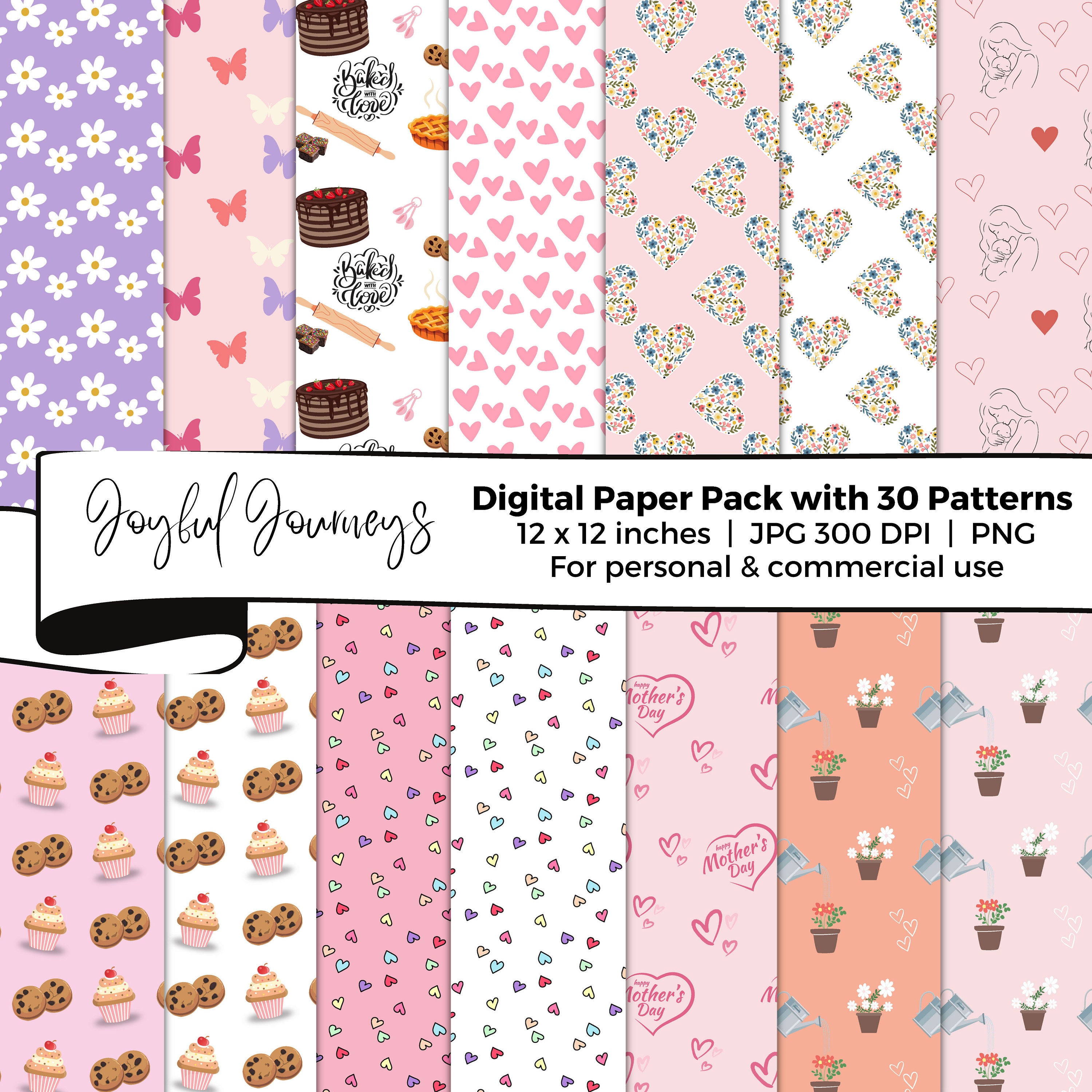 Mother's Day Digital Paper, Happy Mom Day Scrapbook Paper, Printable ...