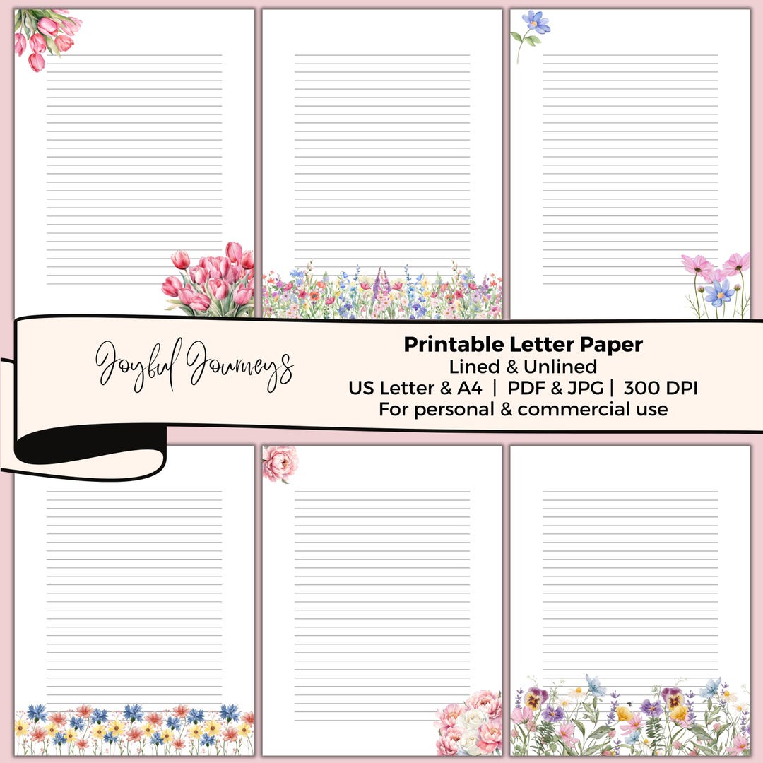 JW Letter Writing Stationery, Printable Floral Note Paper, Watercolor ...