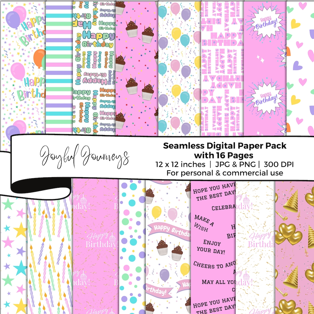 Birthday Digital Paper: Pink Party Patterns, Candles, Seamless Patterns ...