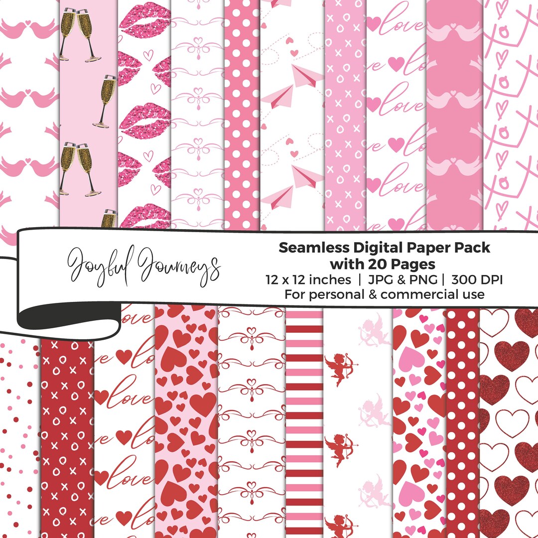 Valentine's Day Digital Paper, Love Scrapbook Paper, Heart Patterns ...