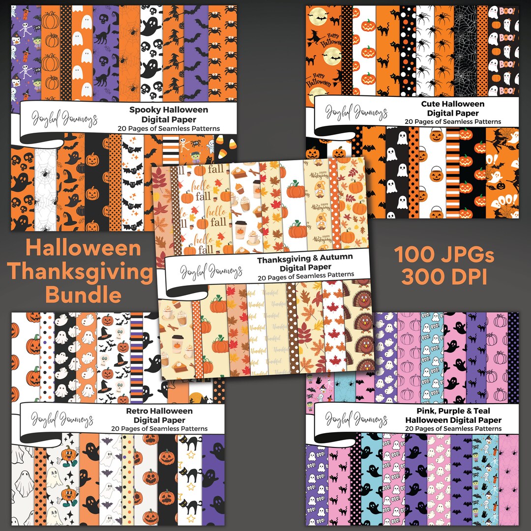 Halloween Thanksgiving Digital Paper Bundle: Seamless Patterns ...
